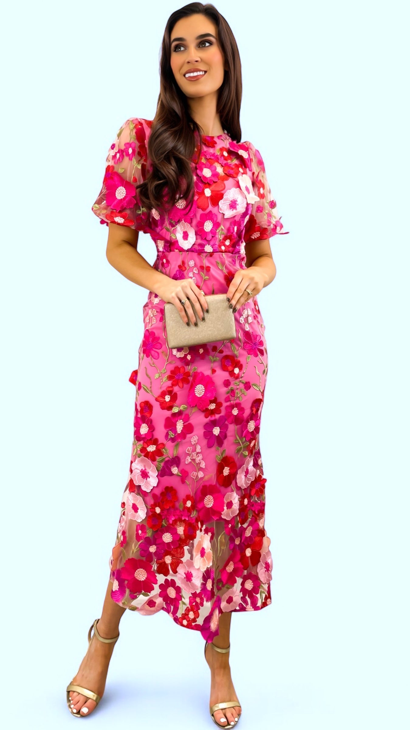 Debra Pink Multi 3D Floral Dresses | dresses online | party dresses ...